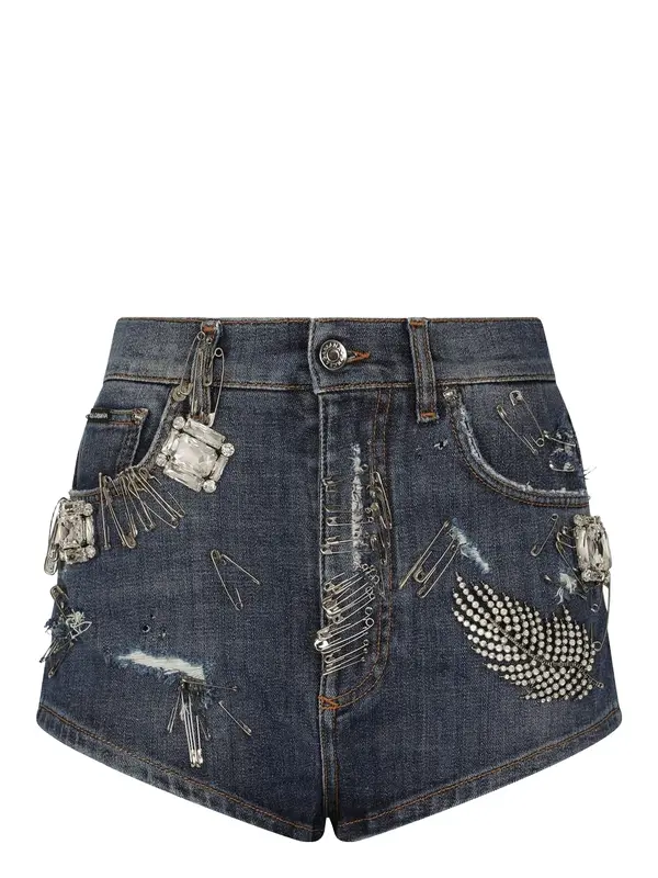 Dolce & Gabbana Rhinestone-embellished Denim Shorts - Blue