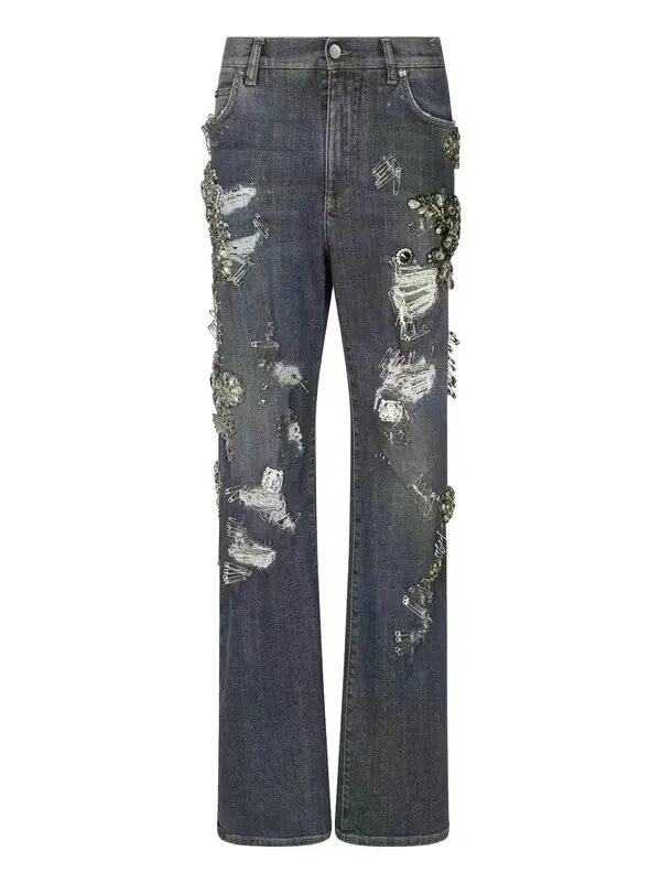 Dolce & Gabbana Distressed Straight-leg Jeans - Blue