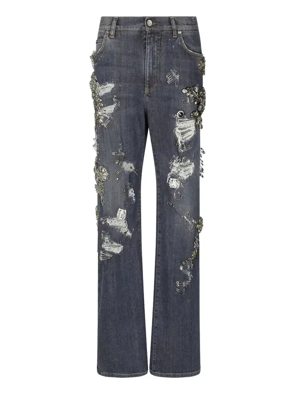 Dolce & Gabbana Distressed Straight-leg Jeans - Grey