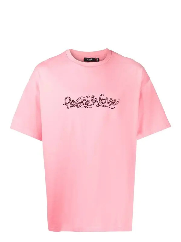 FIVE CM Embroidered-slogan Short-sleeve T-shirt - Pink