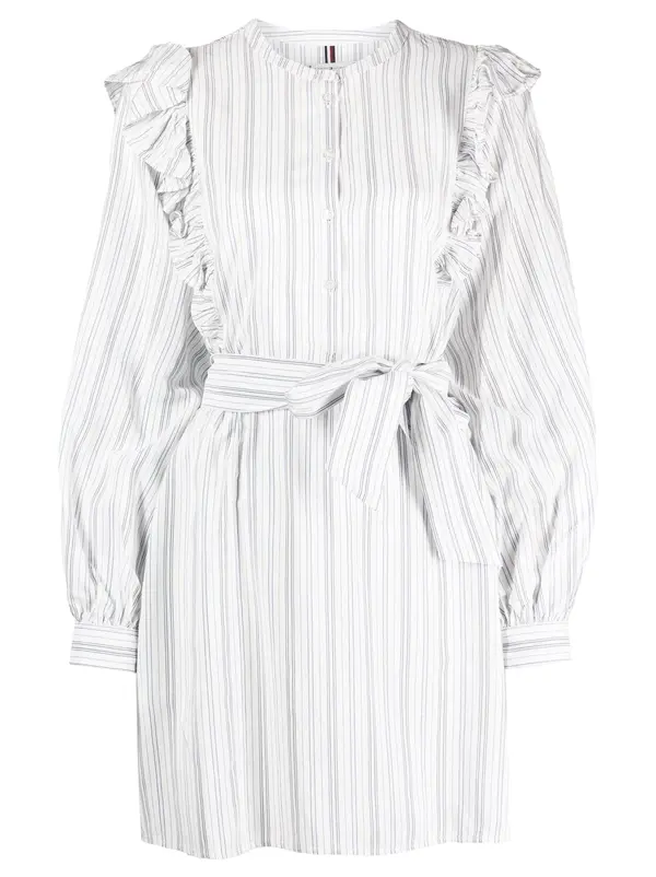 Tommy Hilfiger Regular Stripe Ruffle Dress - White
