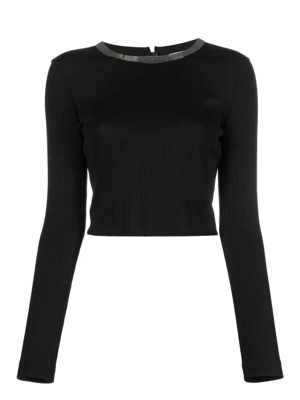 Brunello Cucinelli Bead-detail Long-sleeve T-shirt - Black
