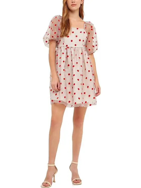 English Factory Polka Dot Gingham Organza Mini Dress - Multi/red Dot