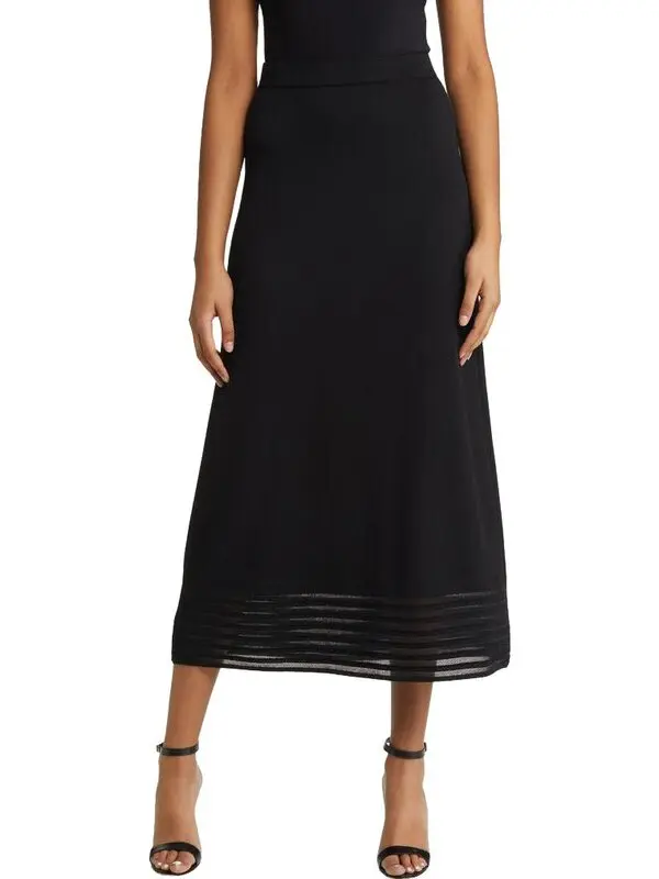 Ming Wang Stripe Hem A-line Knit Skirt - Black
