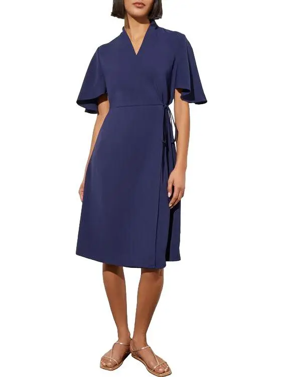 Ming Wang Butterfly Sleeve Crêpe De Chine Wrap Dress - Indigo