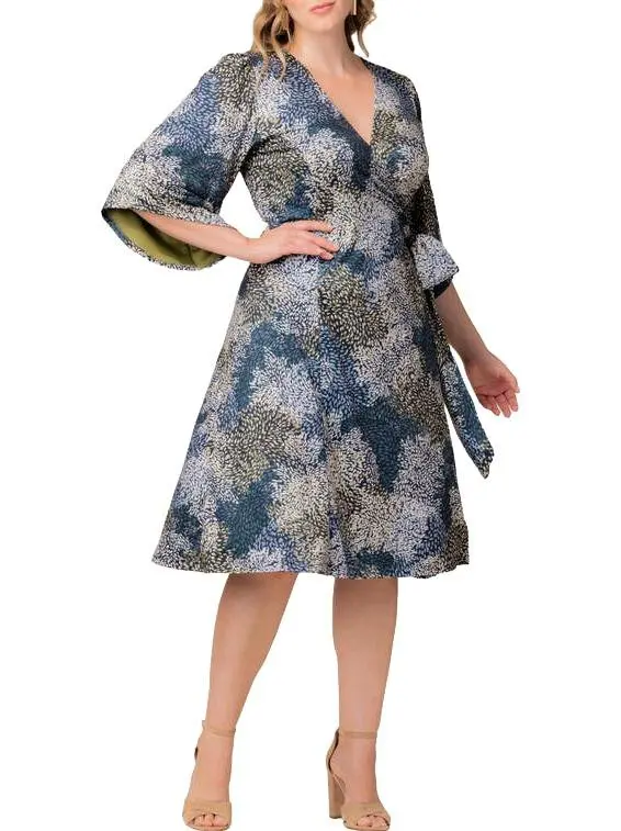 KIYONNA Gemini Floral Wrap Dress With Bell Sleeves - Blue Multi