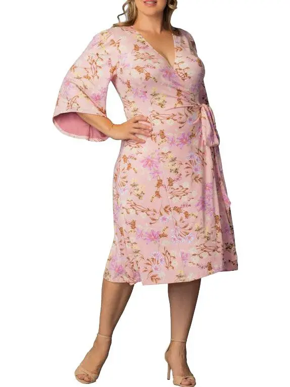 KIYONNA Gemini Floral Wrap Dress With Bell Sleeves - Lively Peach Florals