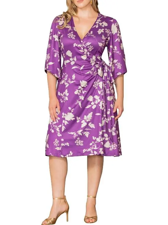 KIYONNA Gemini Floral Wrap Dress With Bell Sleeves - Purple Multi