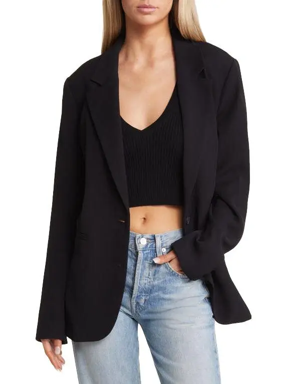 OPEN EDIT Oversized Blazer With Curved Hem - Black