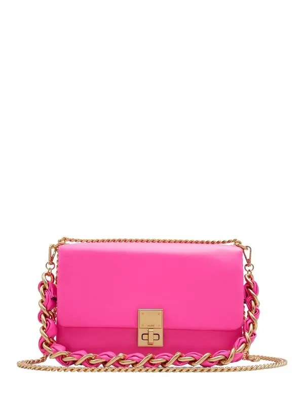 Aldo Faux Leather Shoulder Bag With Chain Straps - Fuchsia