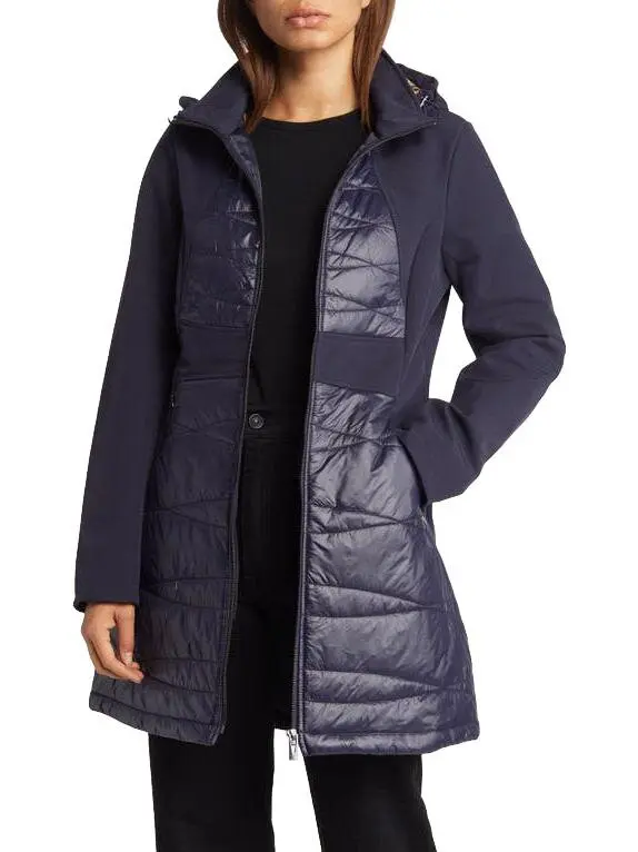 Via Spiga Elliptical Quilted Hooded Softshell Jacket - Navy