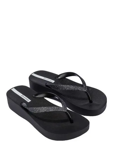 Ipanema Glitter Wedge Flip Flop - Black/glitter Black