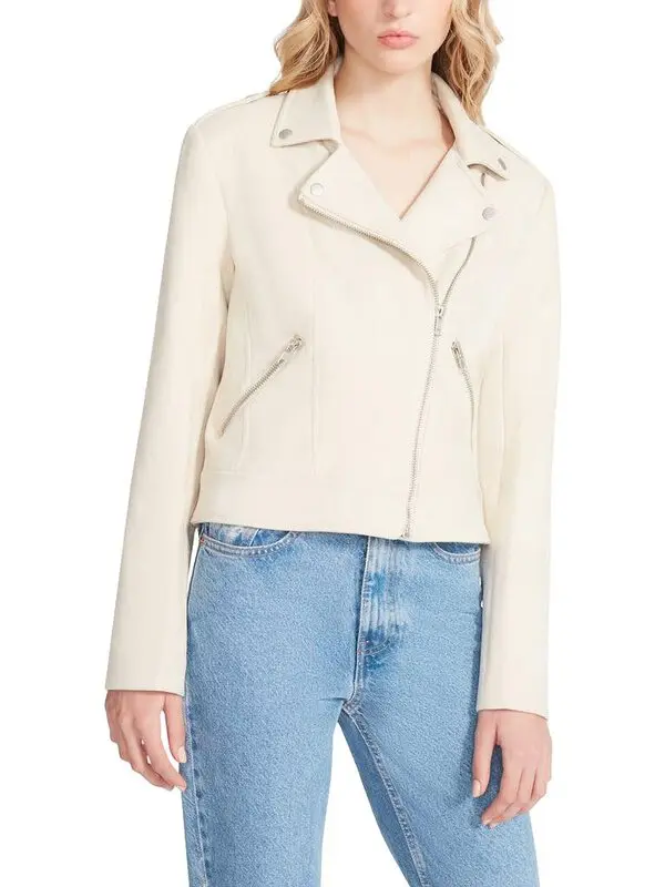 Steve Madden Electra Faux Suede Moto Jacket - Bone