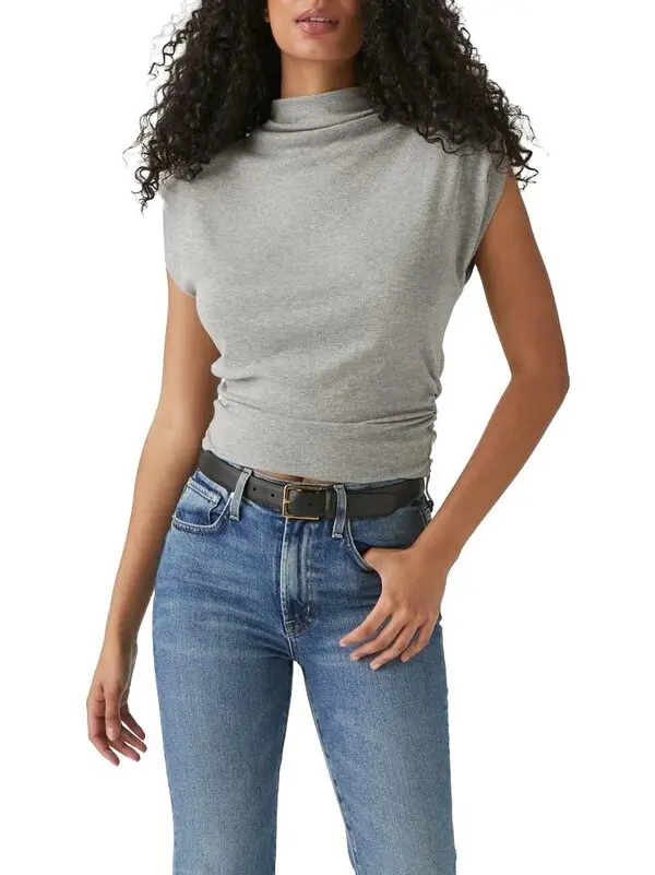 Michael Stars Amara Ruched Cowl Neck Rib T-shirt - Heather Grey