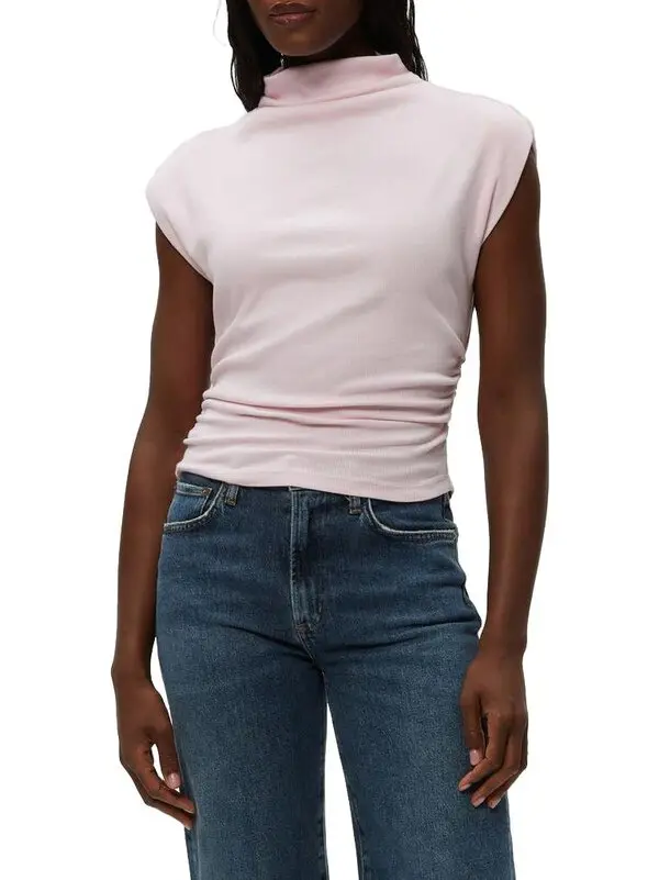 Michael Stars Amara Ruched Cowl Neck Rib T-shirt - Lychee