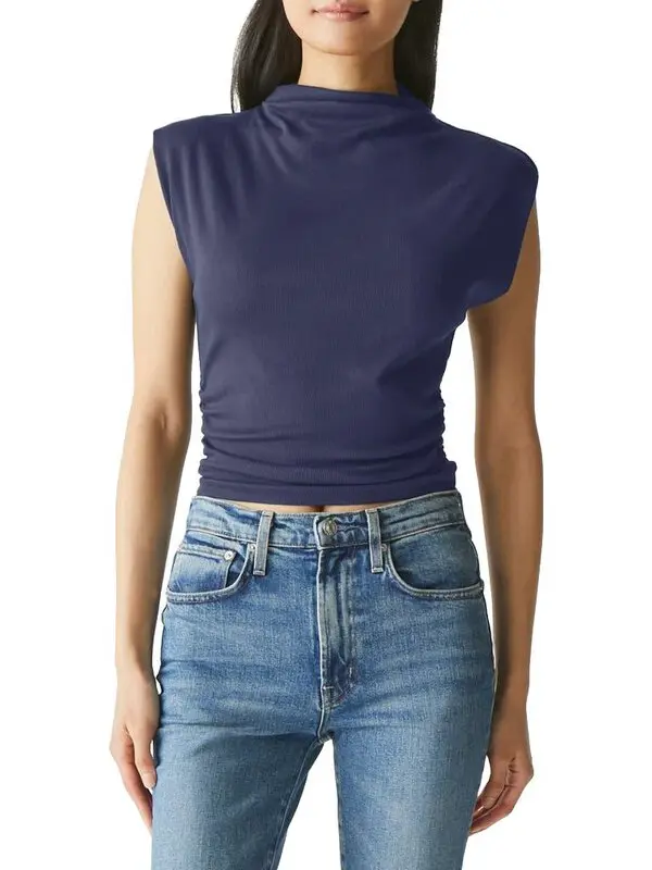 Michael Stars Amara Ruched Cowl Neck Rib T-shirt - Nocturnal