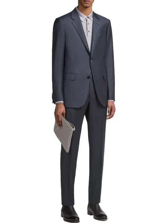 Zegna Pin Dot Trofeo Milano Wool Suit - Navy