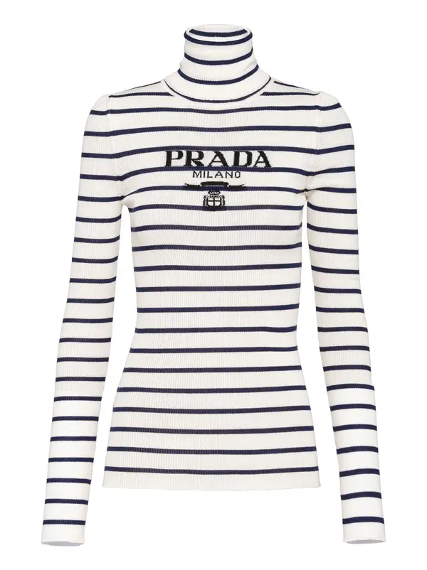 Prada Logo-intarsia Striped Jumper - White
