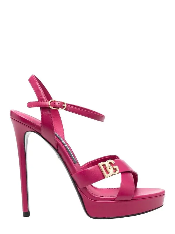 Dolce & Gabbana Logo-plaque Leather Sandals - Pink