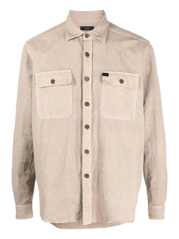 FAY Logo-patch Button-up Shirt - Neutrals