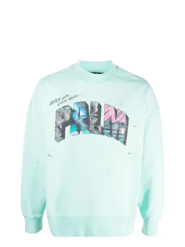 Palm Angels Graphic-print Crew-neck Sweatshirt - Blue