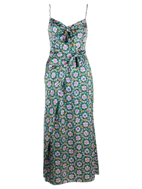 Saloni Floral-print Silk Midi Dress - Blue