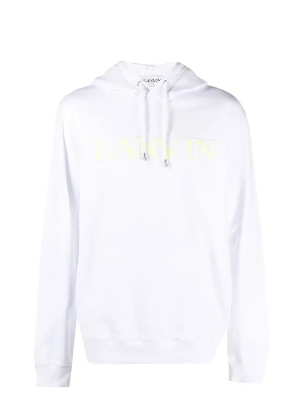 LANVIN Embroidered-logo Pouch-pocket Hoodie - White