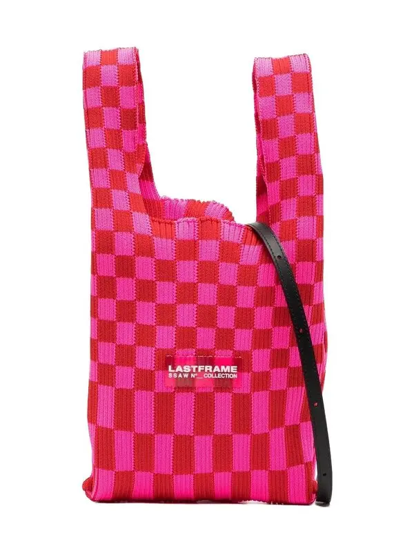 LASTFRAME Checked Intarsia-knit Crossbody Bag - Pink