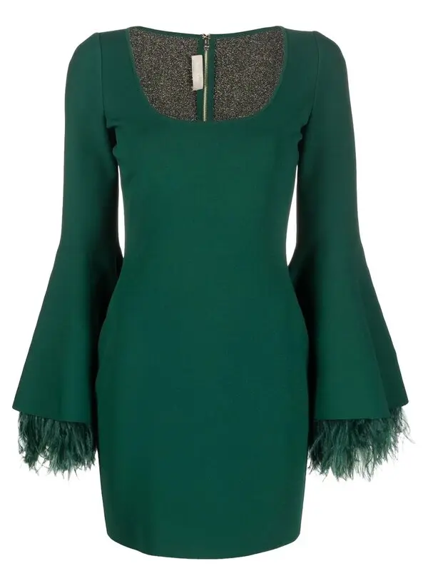 Elie Saab Feather-detailed Knit Dress - Green
