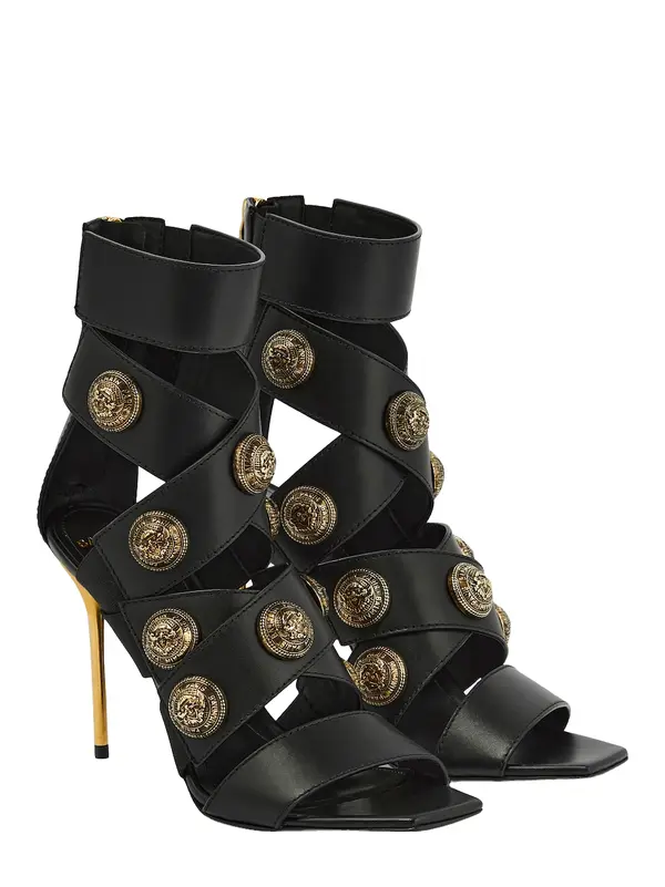 Balmain Alma Embellished Leather Sandals - Black