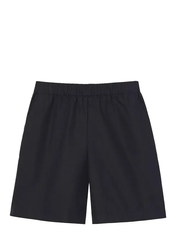 Lafayette 148 New York Organic Cotton Poplin Wide Leg Shorts - Black