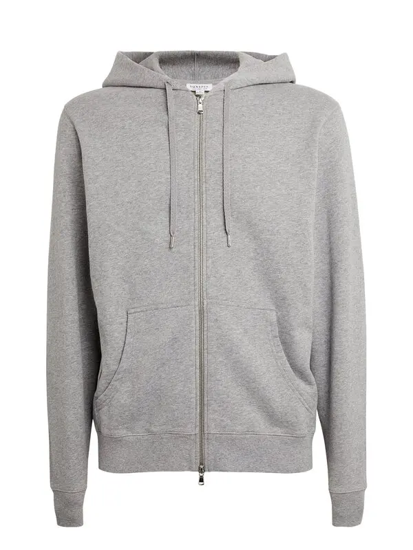 Sunspel Loopback Zip-up Hoodie - Grey