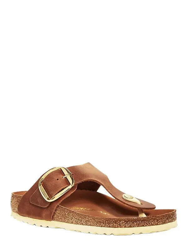 BIRKENSTOCK Gizeh Big Buckle Thong Sandals - Brown Leather/gold