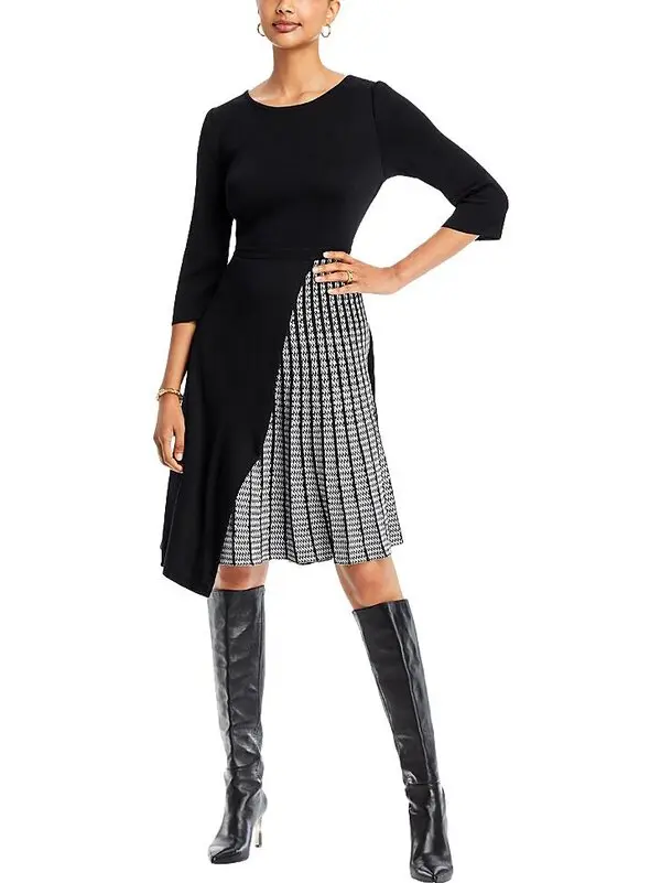 Misook Side Pleated Knit Heritage Fit Dress - Black/white