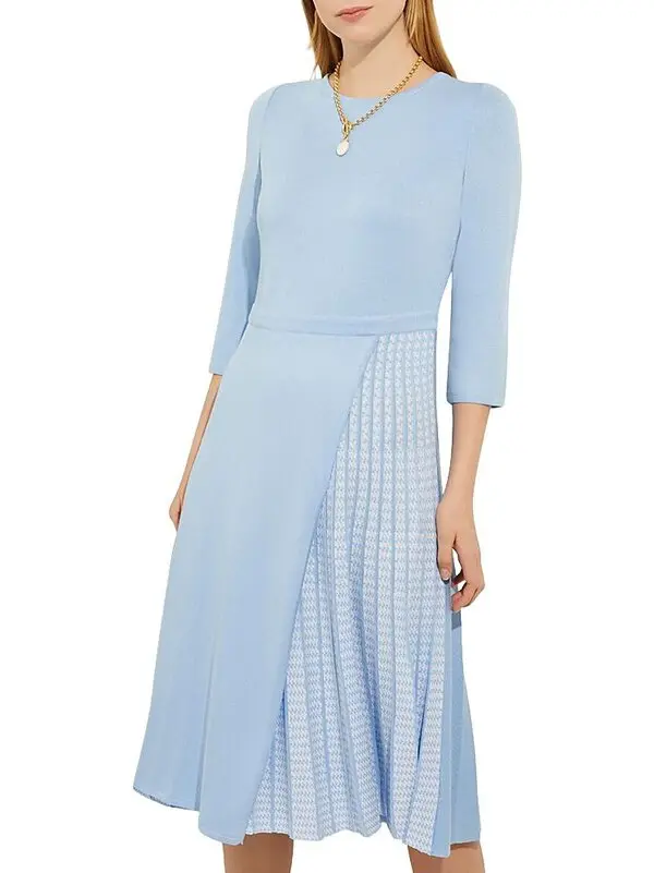 Misook Side Pleated Knit Heritage Fit Dress - Cirrus Blue/white