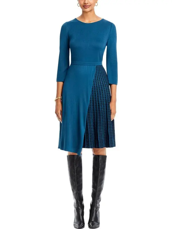 Misook Side Pleated Knit Heritage Fit Dress - Marine Teal/black
