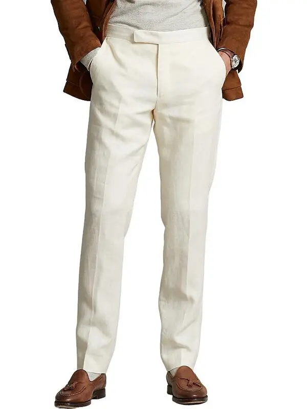 Polo Ralph Lauren Tailored Fit Linen Trousers - Light Cream