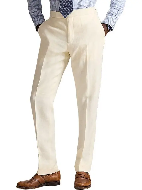 Polo Ralph Lauren Tailored Fit Linen Trousers - Light Cream