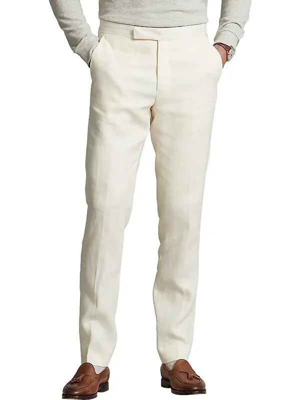 Polo Ralph Lauren Tailored Fit Linen Trousers - Light Cream