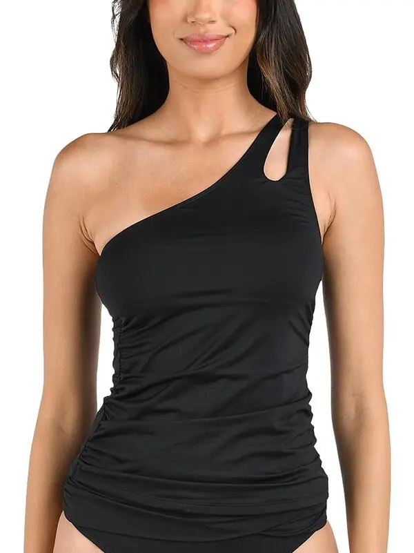 La Blanca One Shoulder Tankini Top - Black