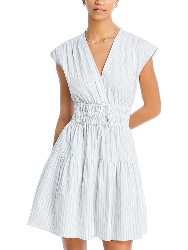 Derek Lam 10 Crosby Tora V-neck Smocked Poplin Dress - White
