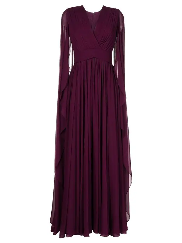 Elie Saab Cape Effect Pleated Gown - Purple