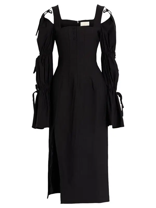 Sara Battaglia Cold-shoulder Ruched Poplin Midi Dress - Black