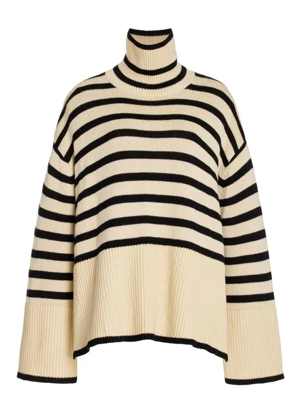 TOTEME Signature Stripe Wool-cotton Turtleneck Sweater - Neutral