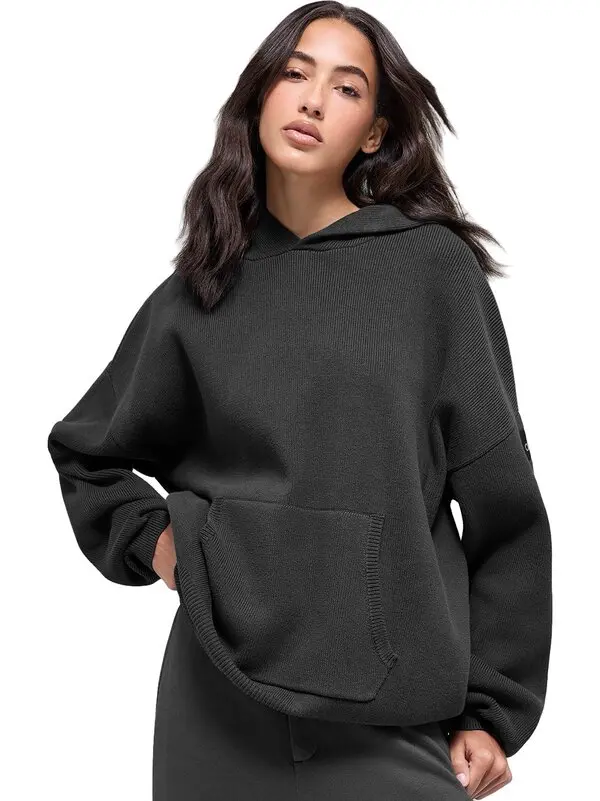 Alo Yoga Scholar Hooded Sweater Top - Anthracite