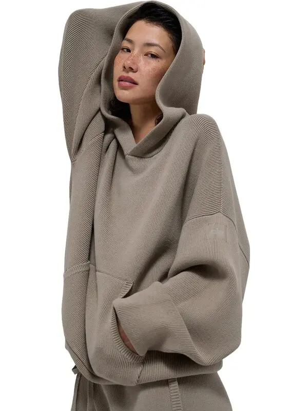 Alo Yoga Scholar Hooded Sweater Top - Light Cocoa