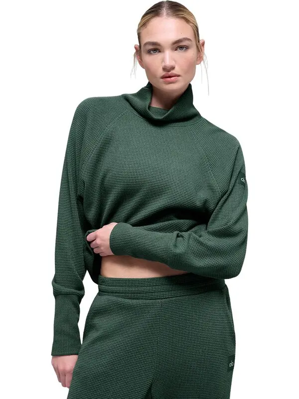 Alo Yoga Waffle Weekend Escape Long Sleeve Top - Clover Green