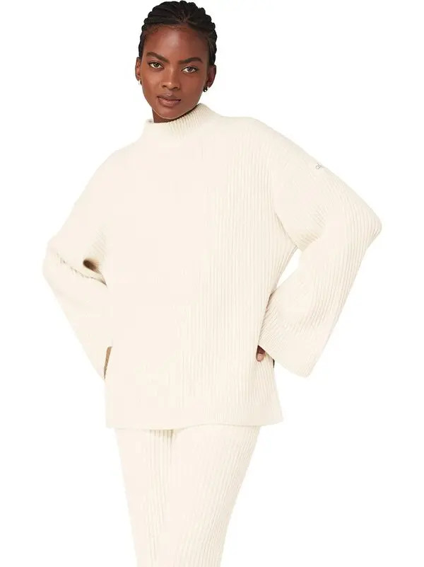Alo Yoga Cashmere Ribbed Mock Neck Pullover - Ivory