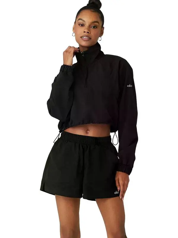 Alo Yoga Cropped 1/4 Zip Alumni Pullover Top - Black