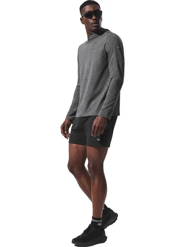 Alo Yoga Conquer Reform Long Sleeve With Hood Top - Dark Heather Grey